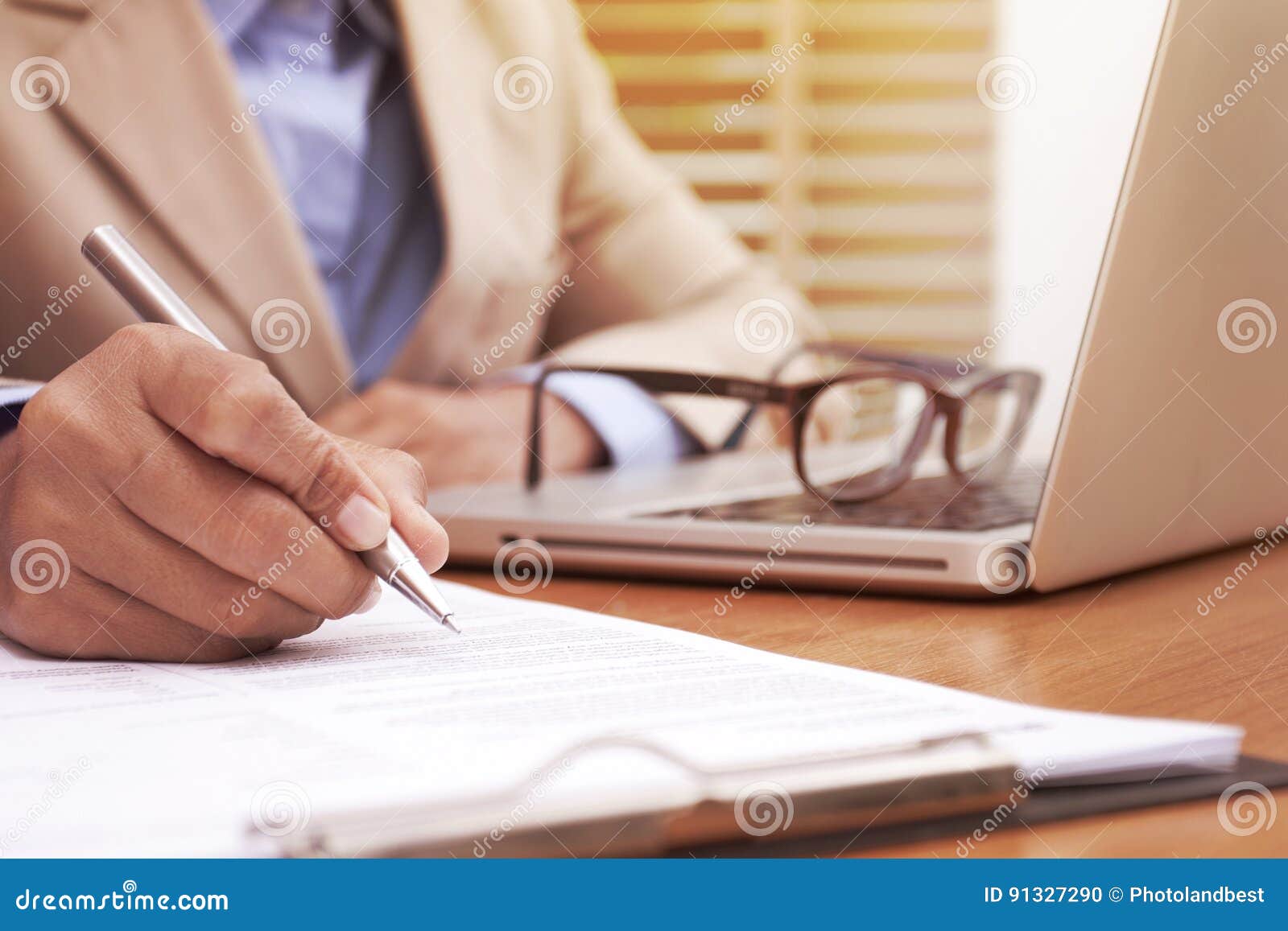 Business Woman Hand Writing on Notebook Stock Photo - Image of ...