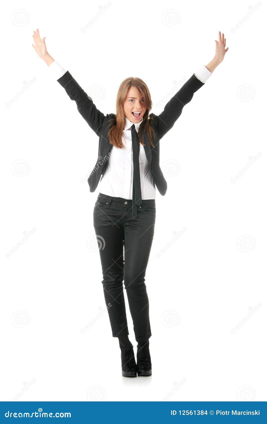 A Business Woman with Hands in the Air Stock Photo - Image of girl ...