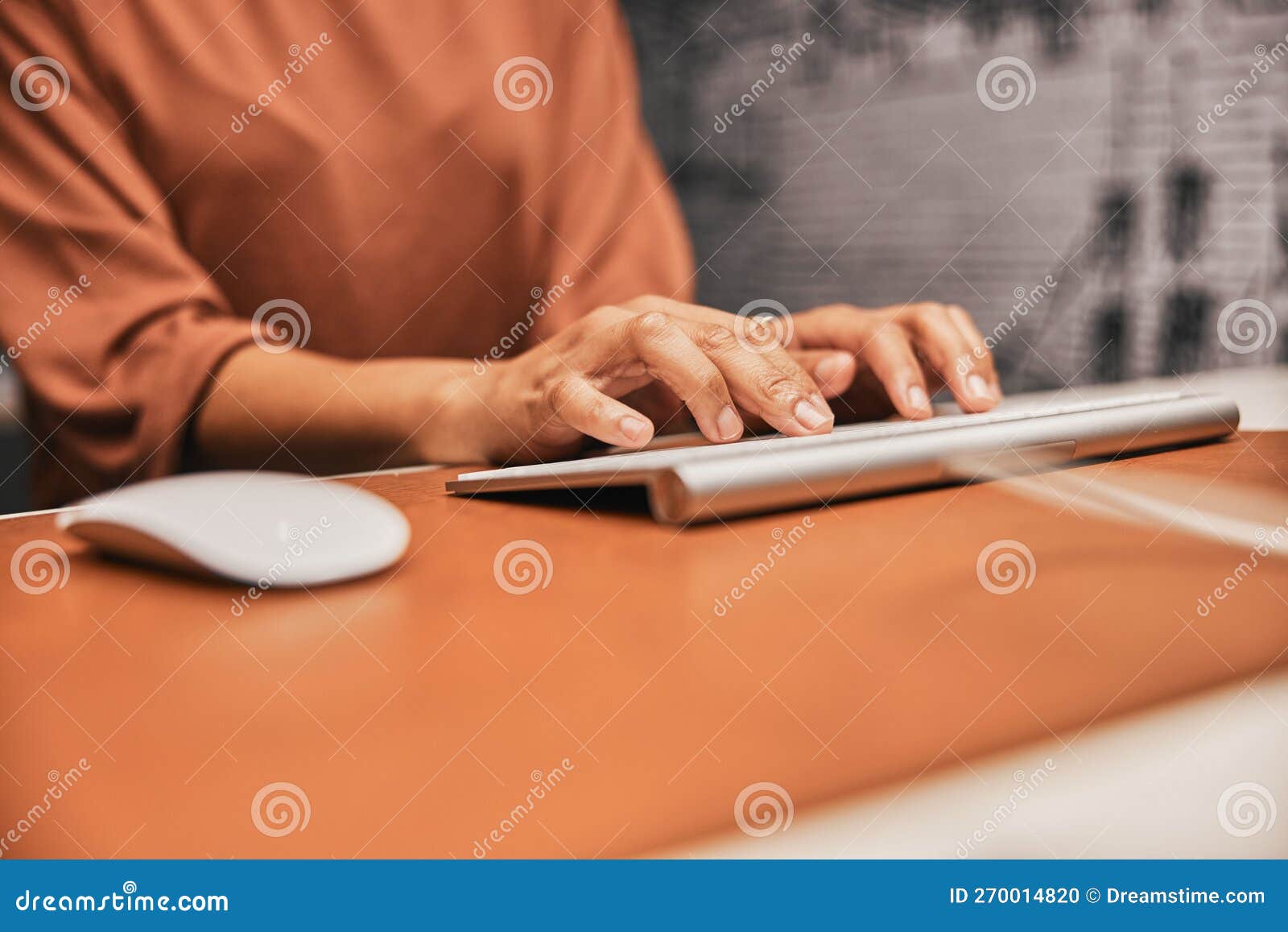 Business Woman, Hands Typing and Receptionist Writing Notes on a ...
