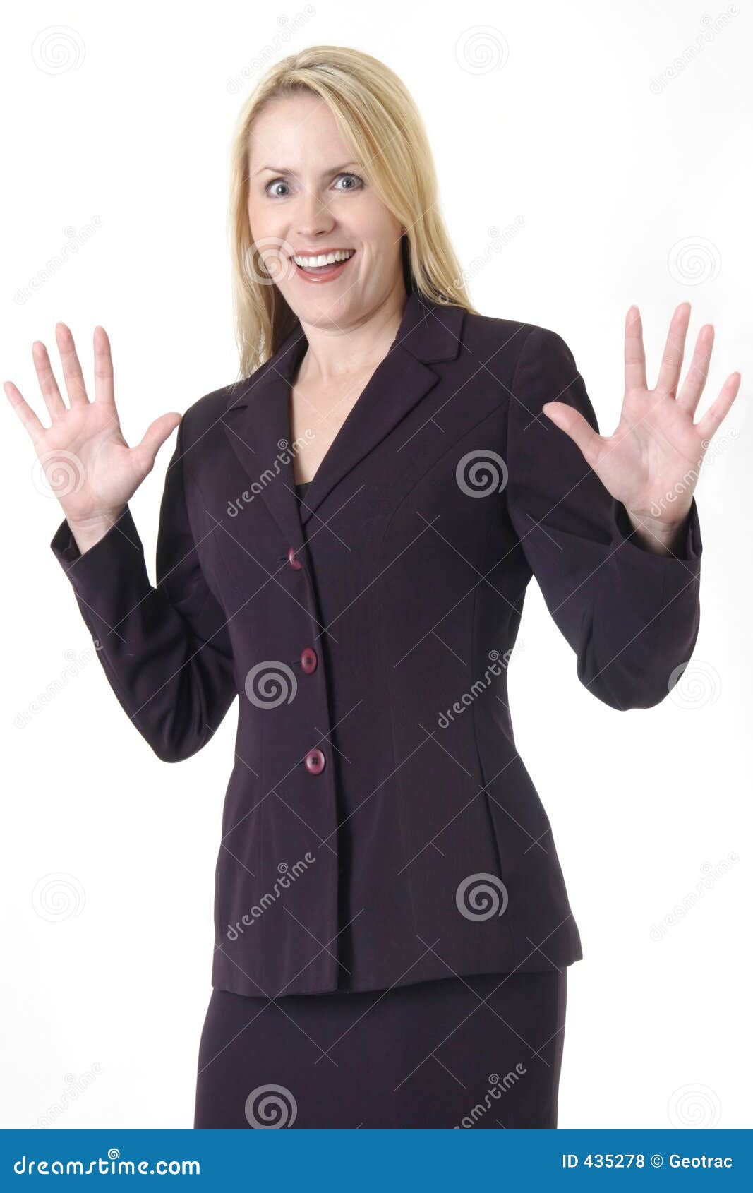 Business Woman with Hands Up Stock Photo - Image of blonde, hand: 435278