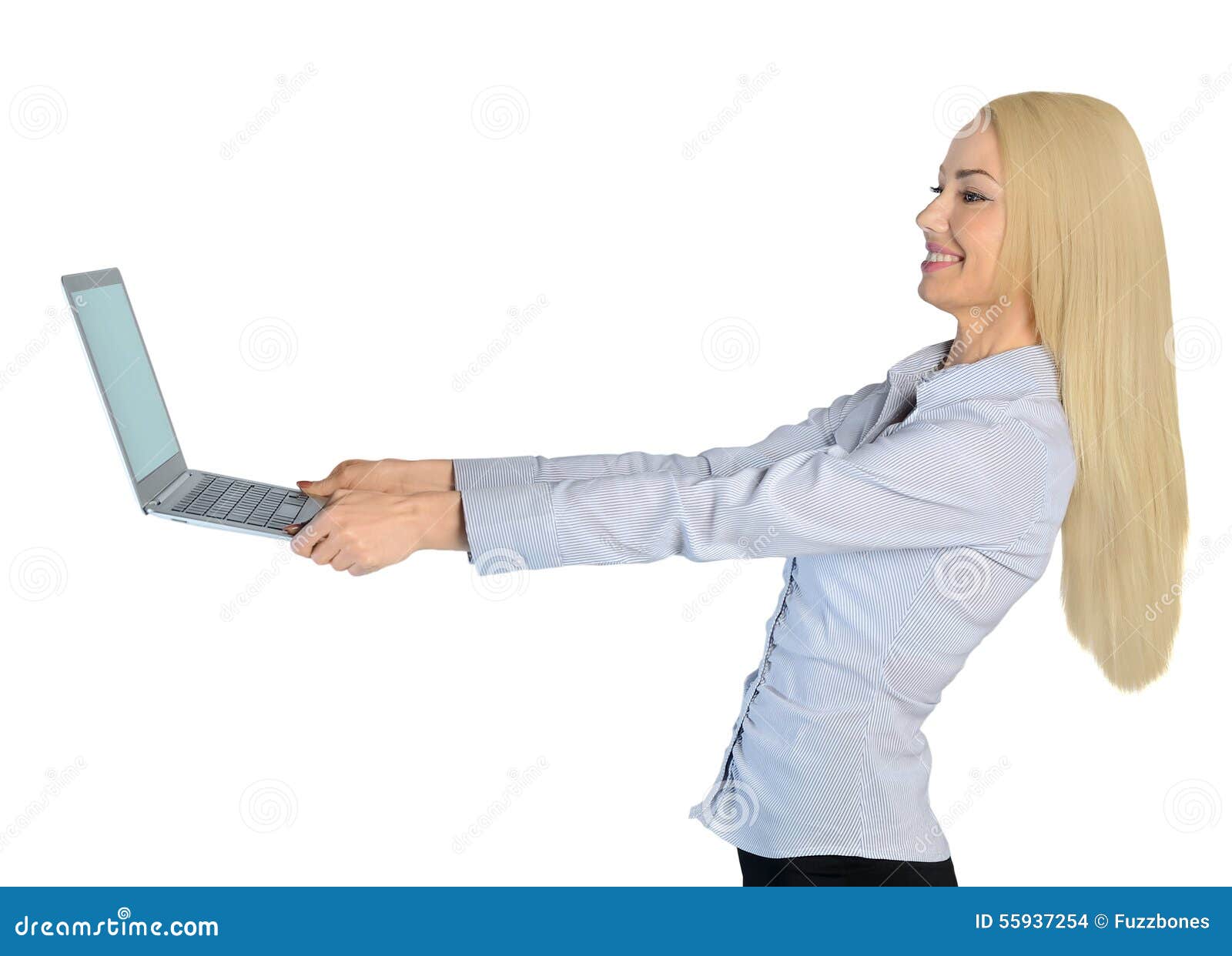 Business Woman Happy with Computer Stock Photo - Image of blonde ...