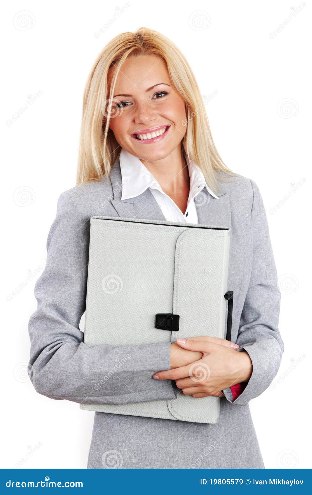 Business Woman Hold a Folder Stock Image - Image of adult, friendly ...