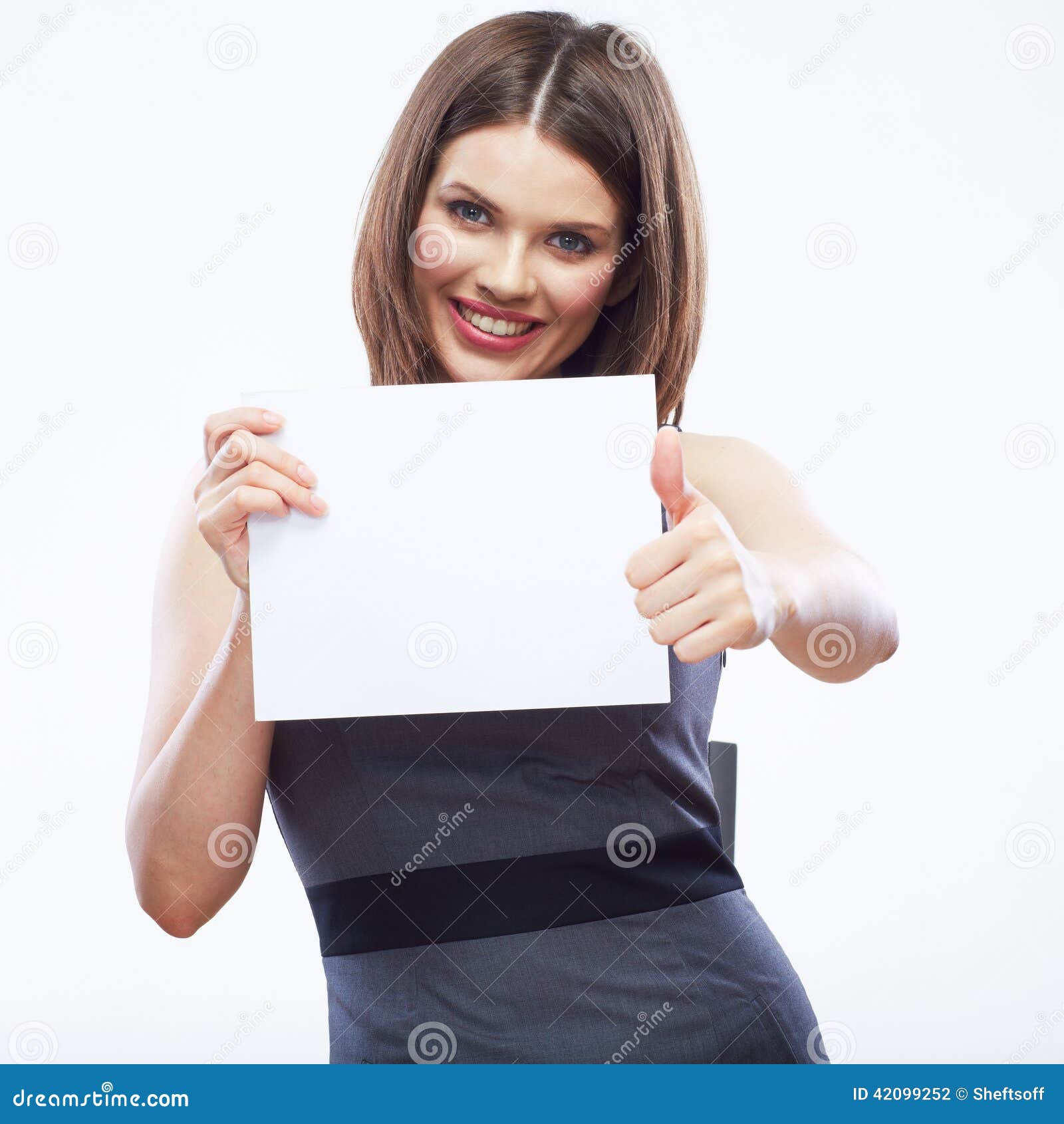 Business Woman Hold White Blank Paper. Young Smili Stock Photo - Image ... Business Woman Hold White Blank Paper. Young Smili Stock Photo - Image ...