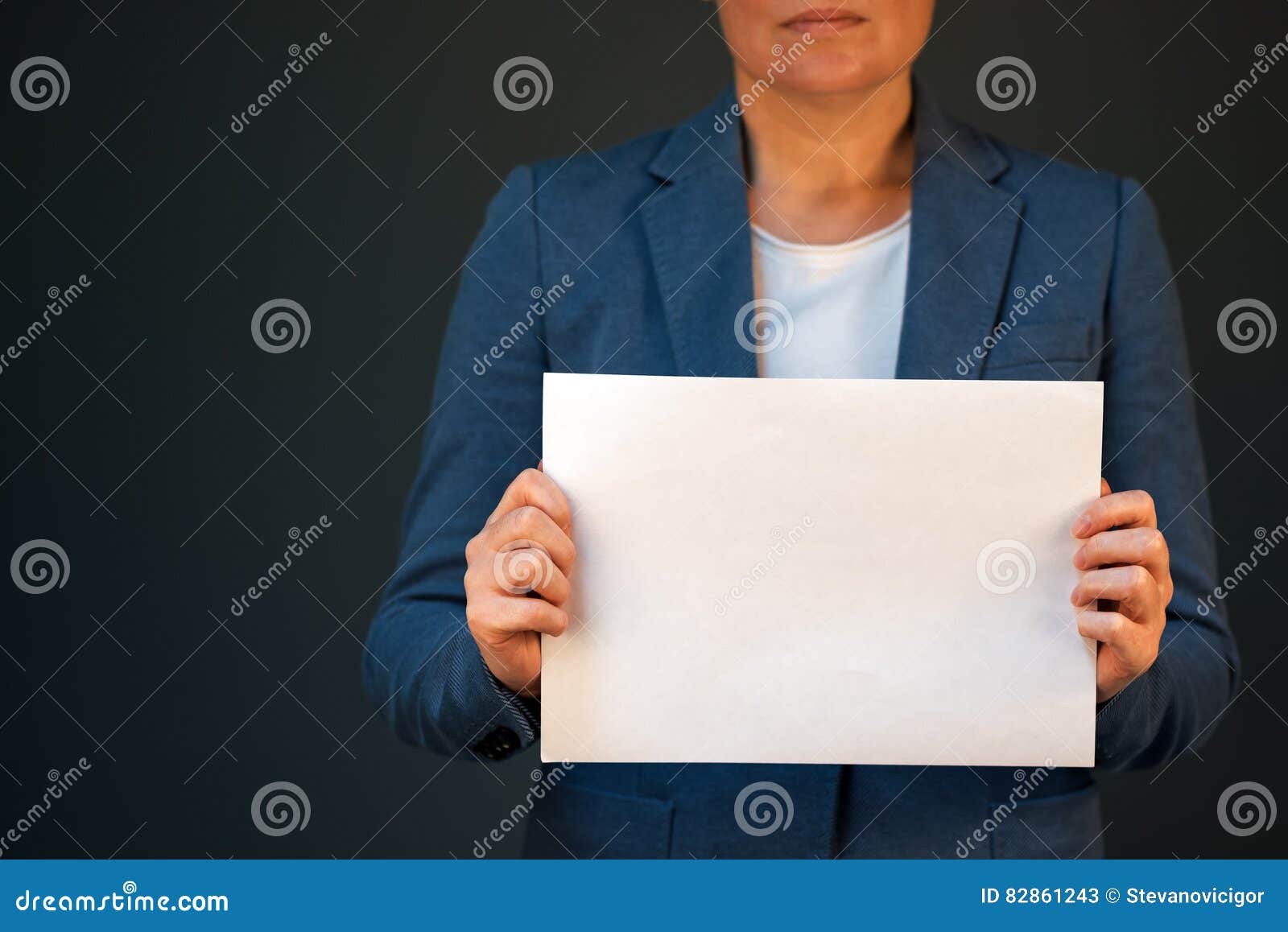 Business Woman Holding Blank Document Paper Stock Image - Image of ...