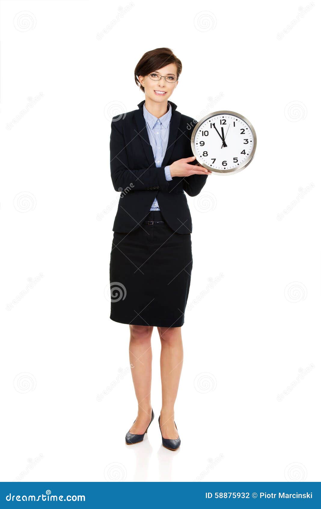 Business Woman Holding Clock in Hands. Stock Photo - Image of deadline ...