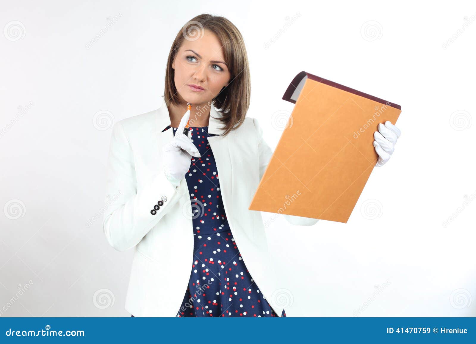Business Woman Holding File in Studio Stock Image - Image of documents ...