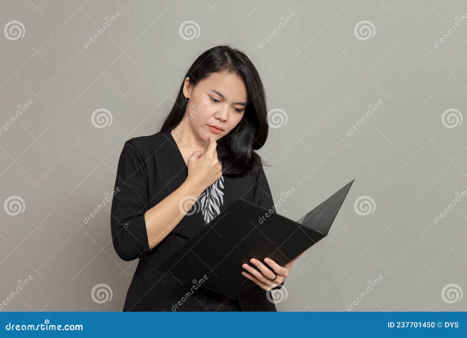 Business Woman Holding Folder with Flat Expression Stock Photo - Image ...