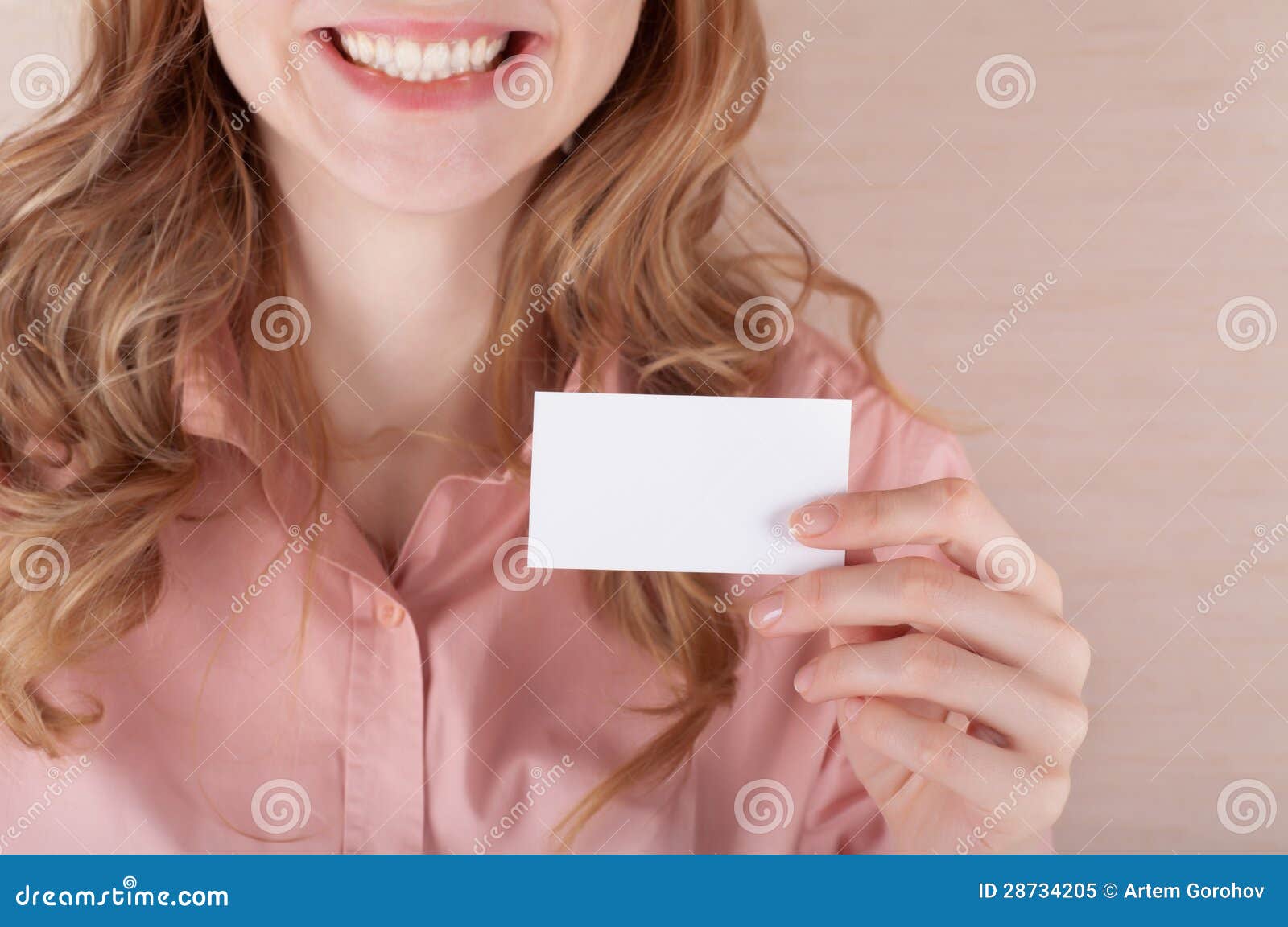 Business Woman Holding Her Visiting Card Stock Image - Image of ...