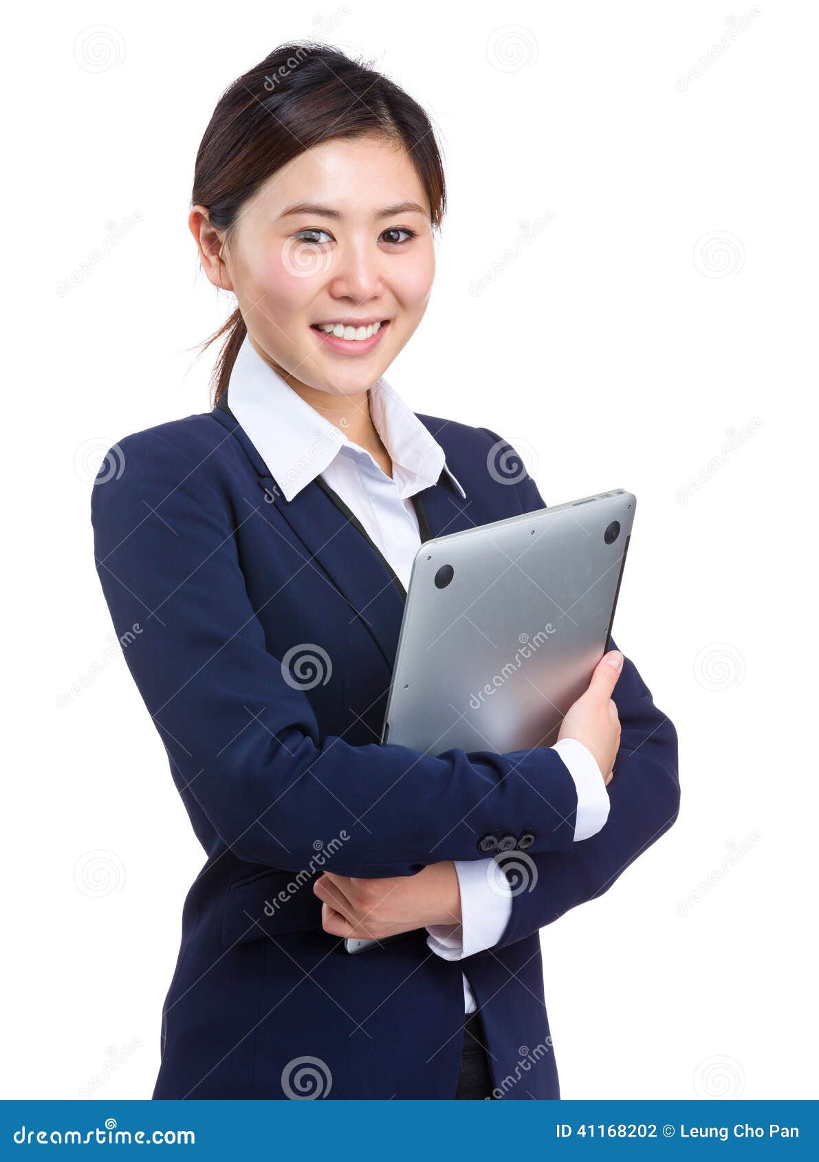 Business Woman Holding with Laptop Computer Stock Photo - Image of ...