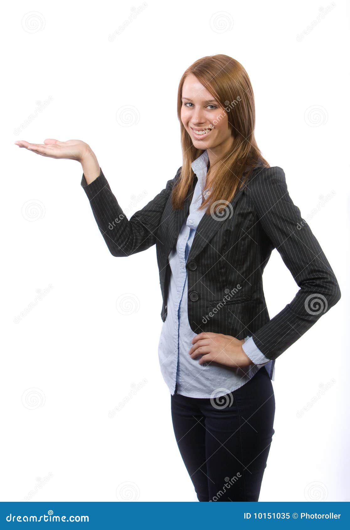Business Woman Holding Out Hand Stock Image - Image of black, cute ...