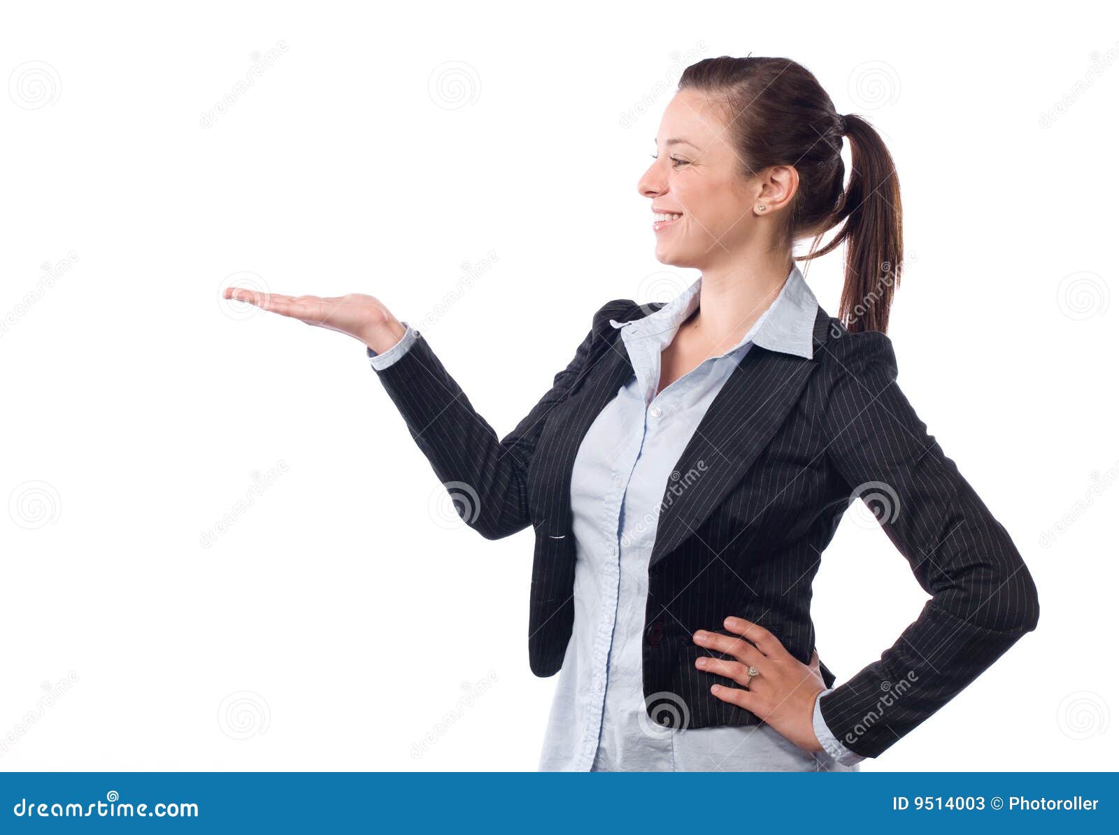 Business Woman Holding Out Hand Stock Image - Image of happy, gesturing ...