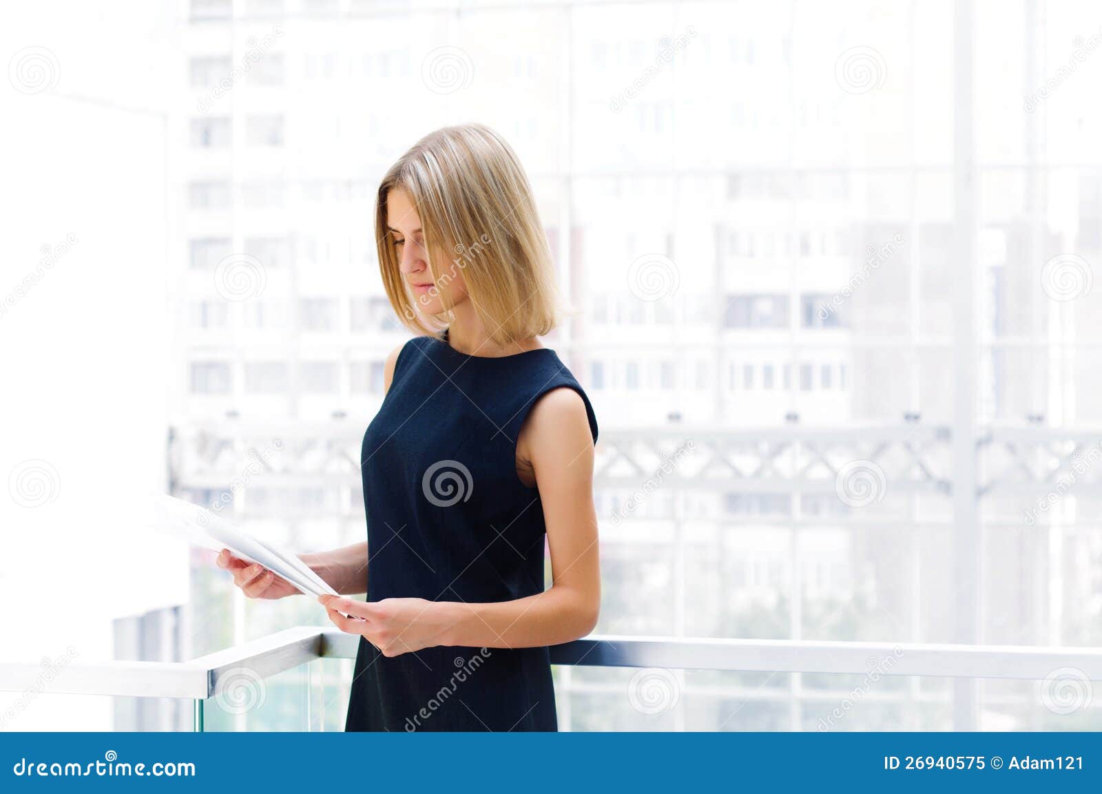 Business Woman Holding Reports Stock Image - Image of career, blue ...