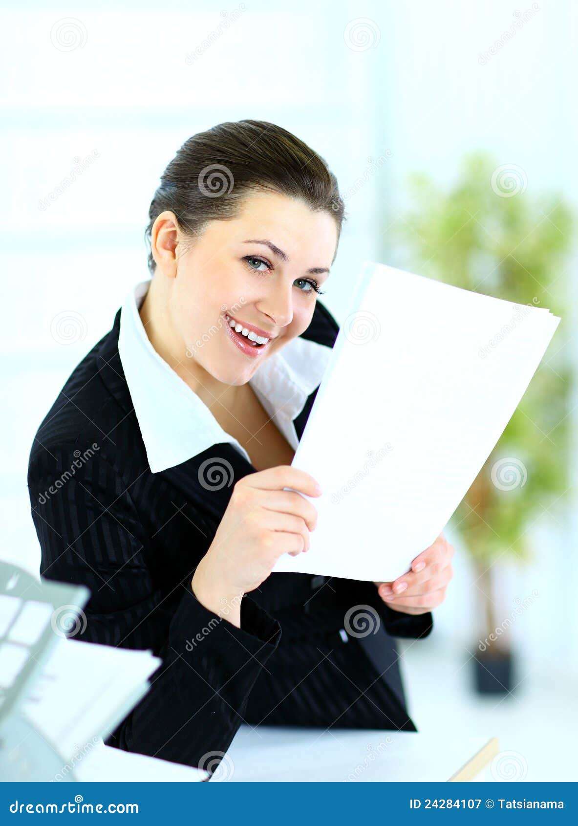 Business Woman Holding Reports and Looking Stock Image - Image of ...