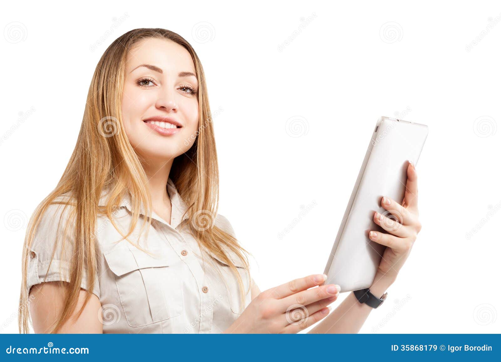 Business Woman Holding a Tablet Computer Stock Image - Image of happy ...