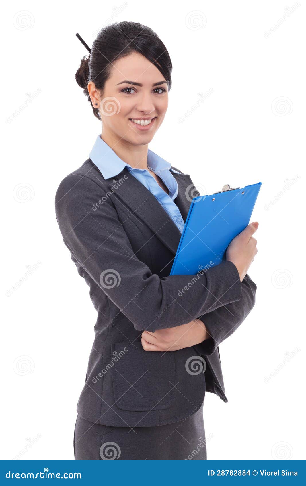 Business Woman Holds Notepad Stock Photo - Image of attractive ...
