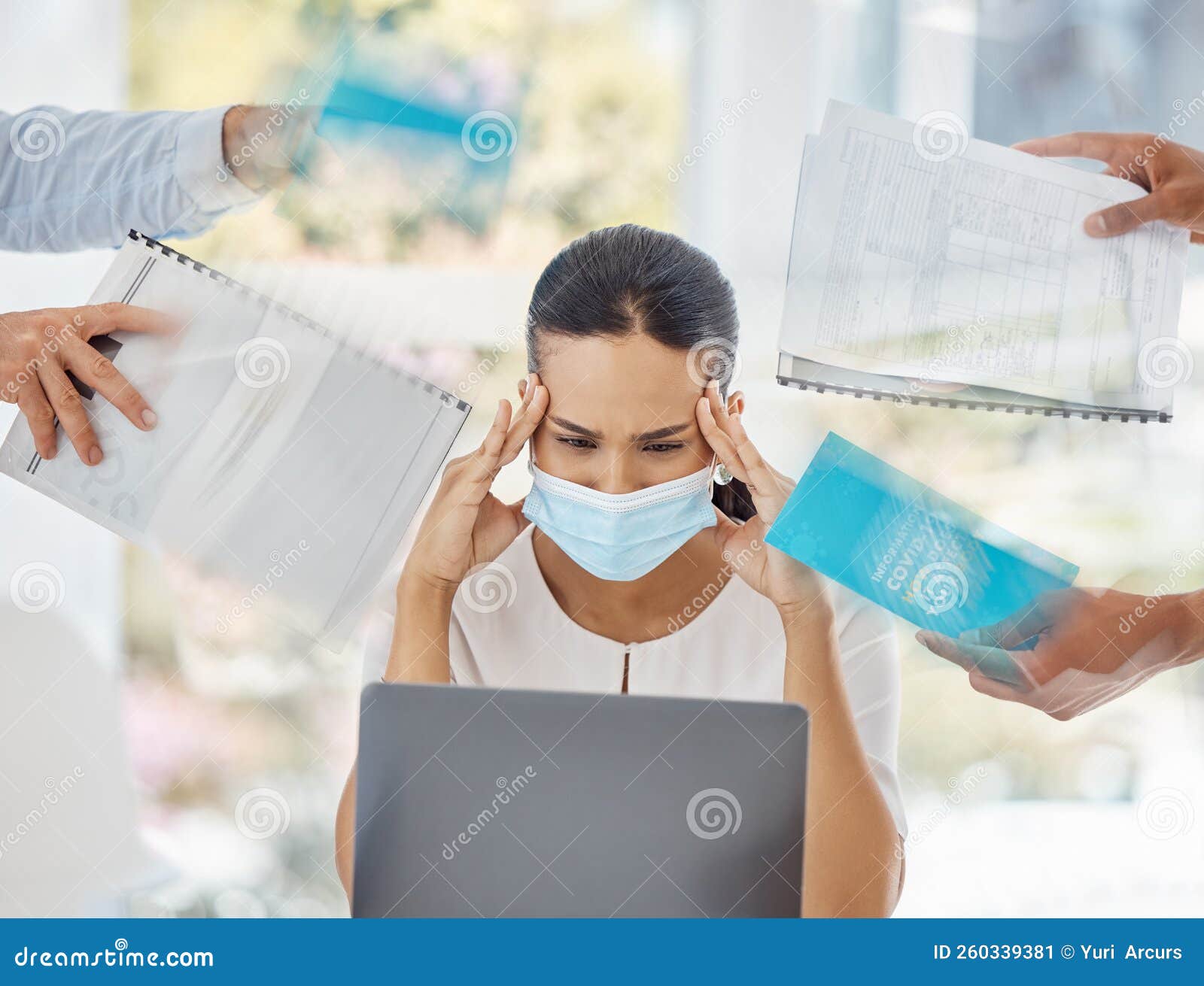 Business Woman Laptop And Overwhelmed With Workload Headache Or
