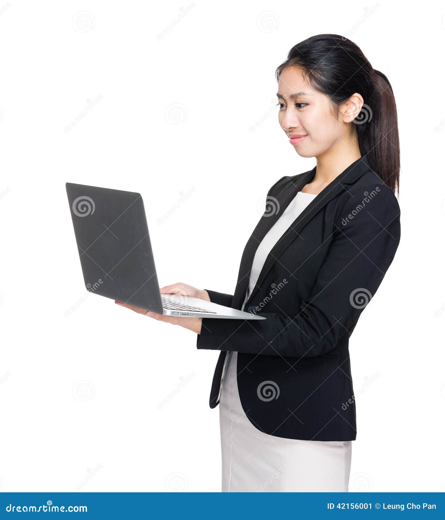 Business Woman Look at Computer Stock Image - Image of hold, portable ...