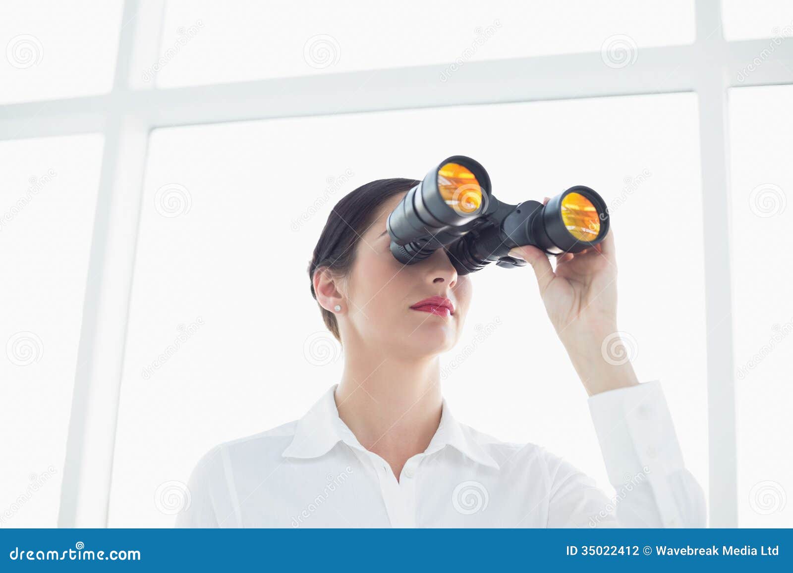 Business Woman Looking through Binoculars in Office Stock Photo - Image ...