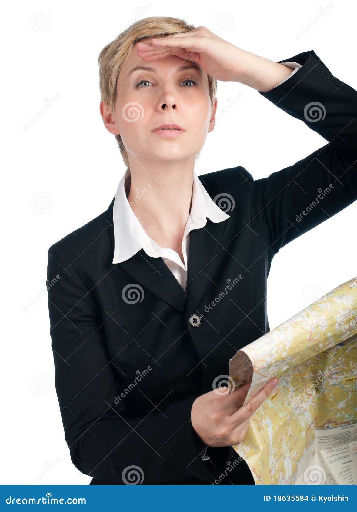 Business Woman Looking Forward With Map In Hand Stock Photo - Image of ...