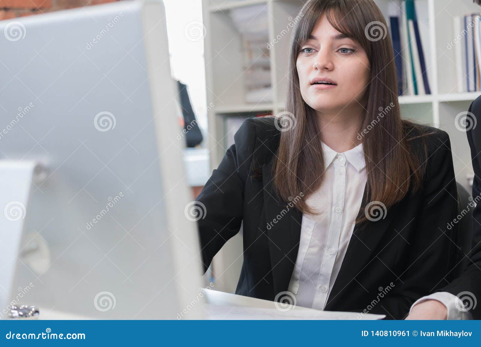 Business Woman Looking at Screen Stock Image - Image of display, girl ...