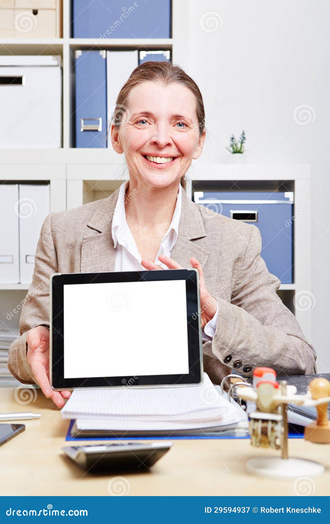 Business Woman Making Presentation Stock Image - Image of desk, happy ...