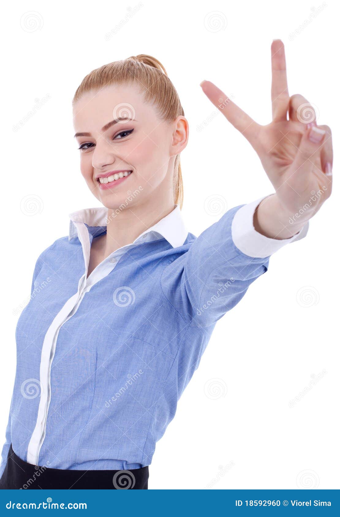 Business Woman Making Victory Gesture Stock Photo - Image of cellphone ...
