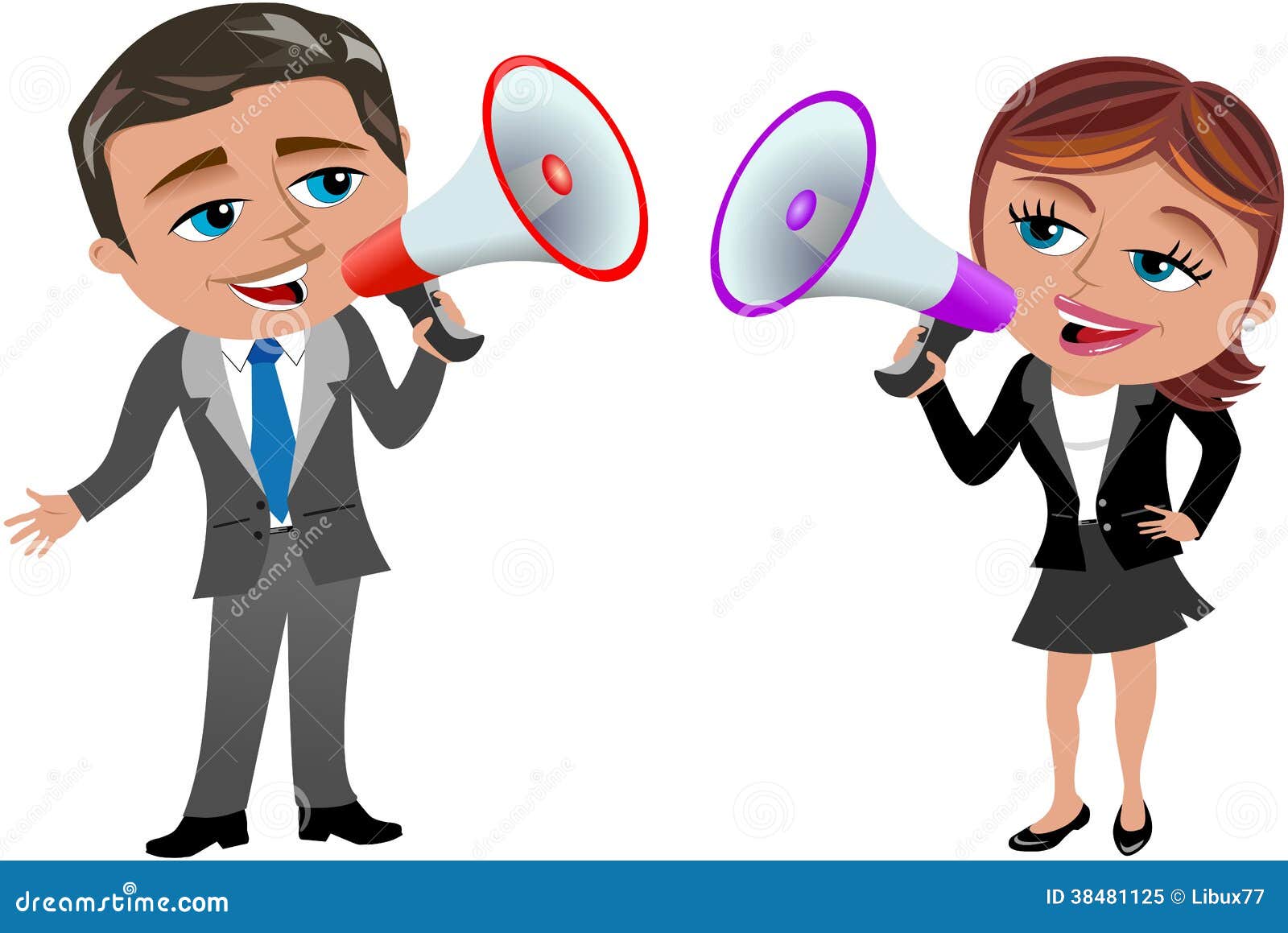 Business Woman And Man Speaking In Megaphone Vector Illustration ... Business Woman And Man Speaking In Megaphone Vector Illustration ...