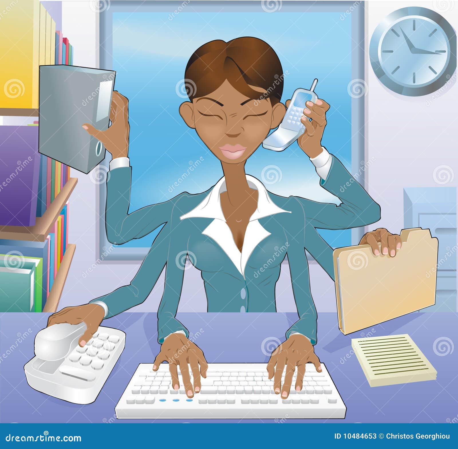 Business Woman Multi-tasking Cartoon Vector | CartoonDealer.com #10484653