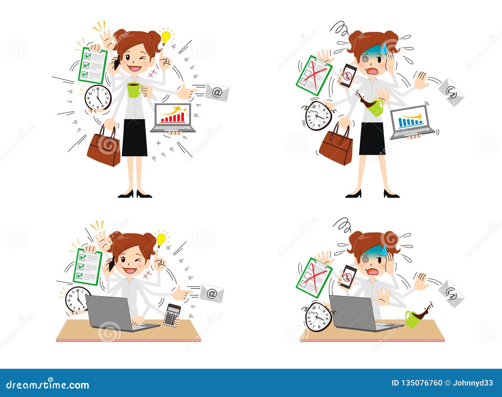 Business Woman with Multi Tasking and Multi Skill Stock Vector ...