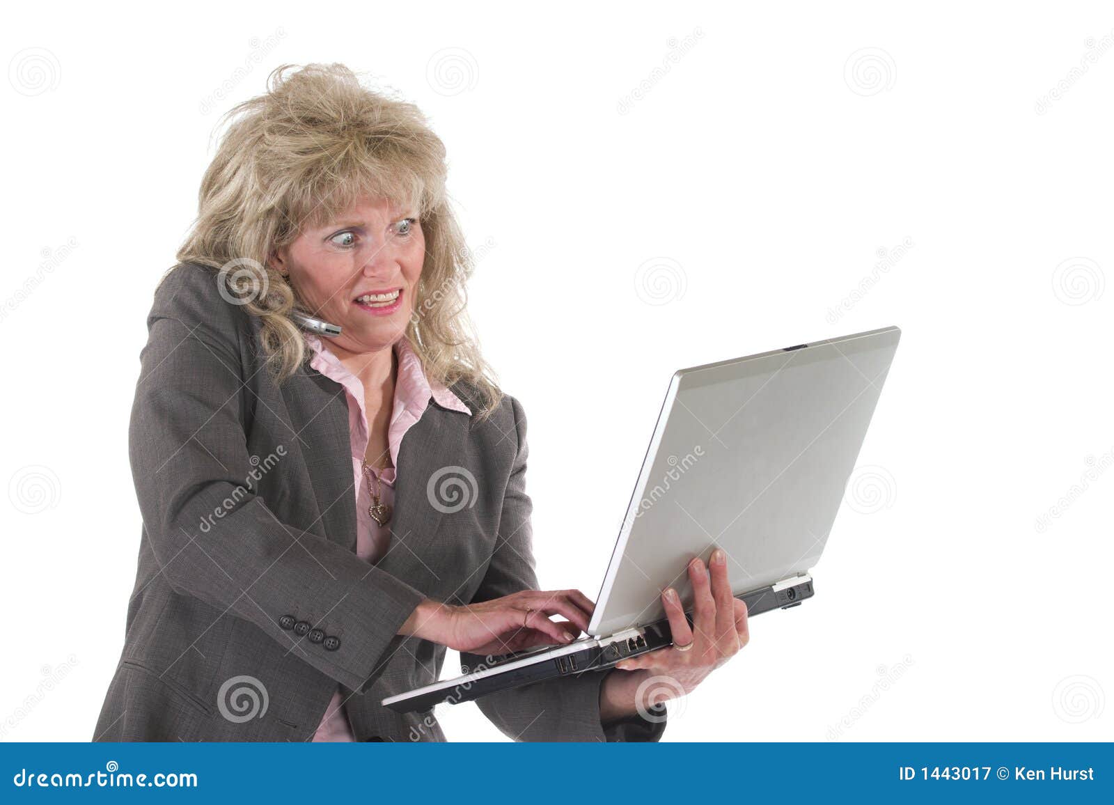 Business Woman Multitasking with Cellphone and Laptop 4 Stock Image ...