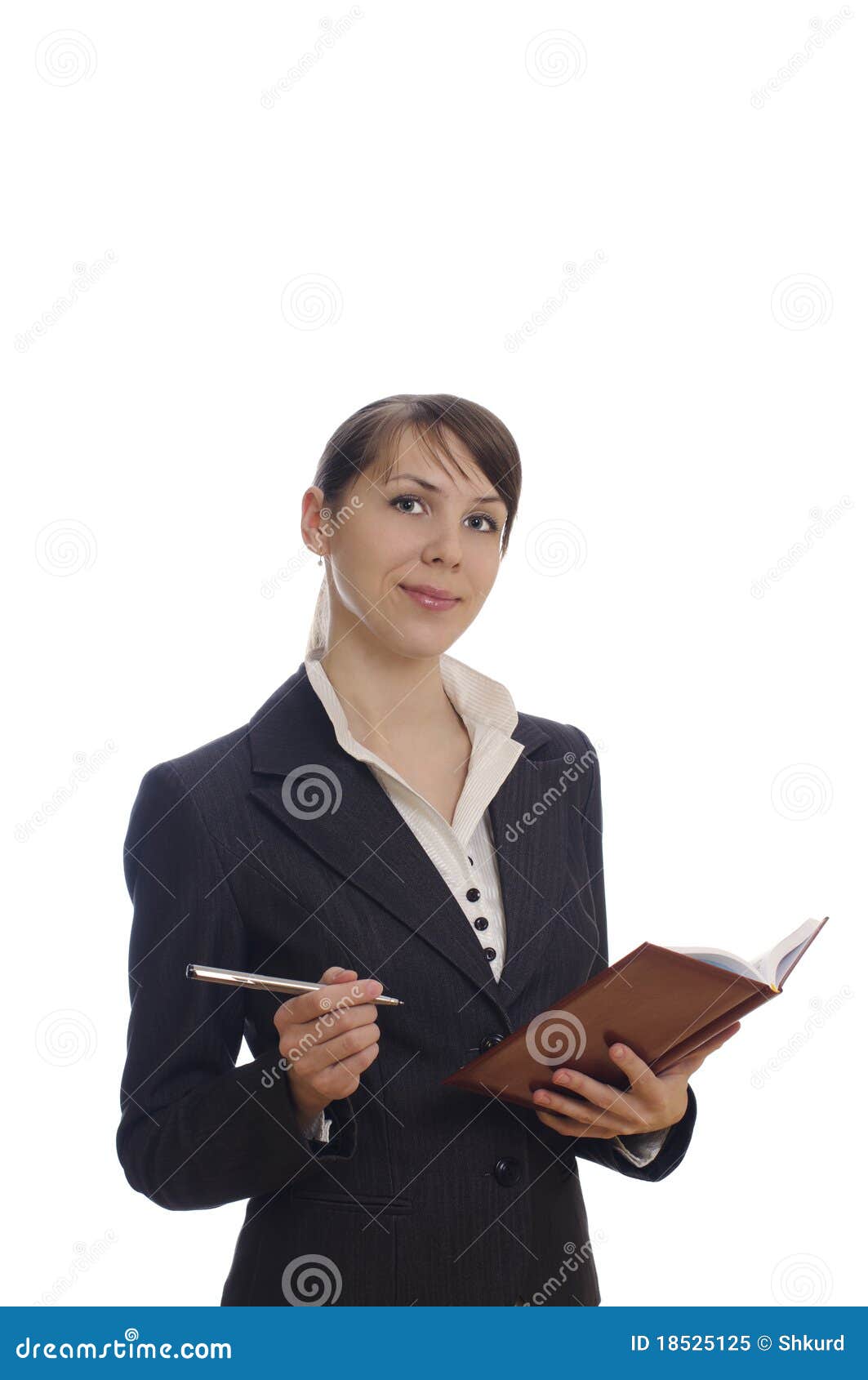 Business Woman with Notebook and Pen Stock Image - Image of document ...