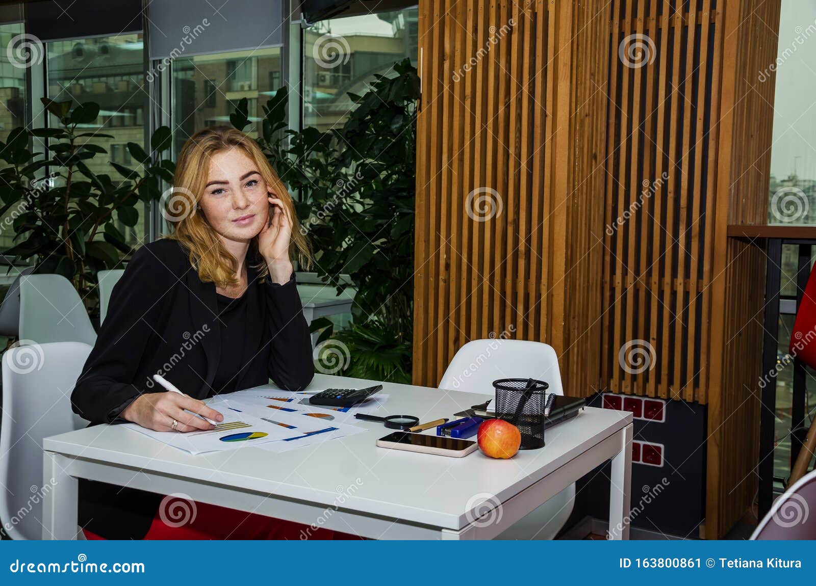 Business Woman at the Office Table. Stock Image - Image of finance ...