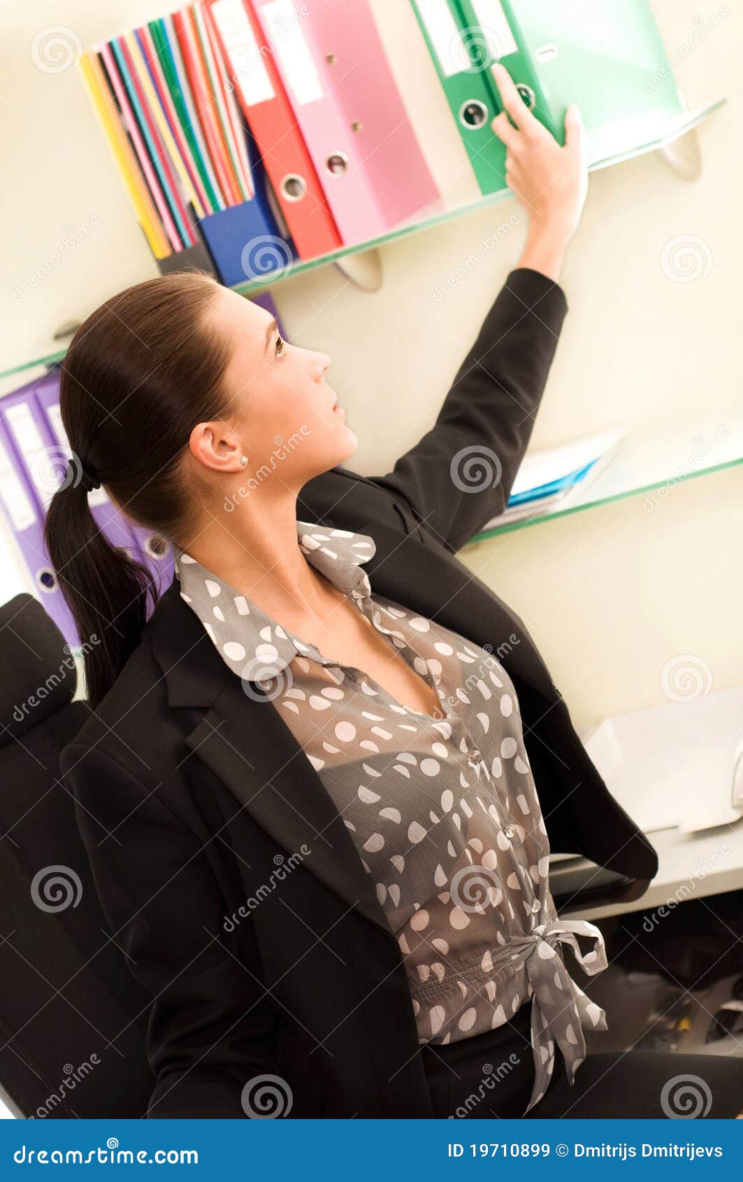 Business Woman In The Office Taking Folder Stock Image - Image of book ...