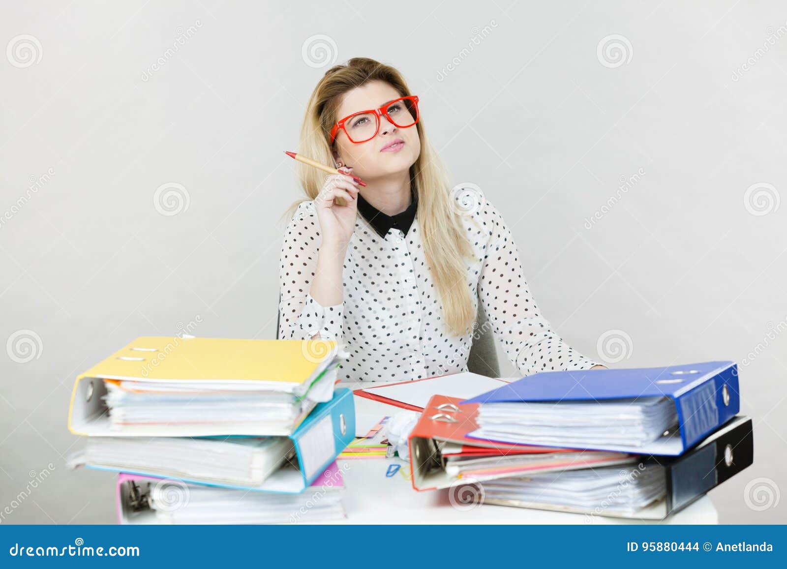 Business Woman in Office Thinking Working Stock Photo - Image of ...
