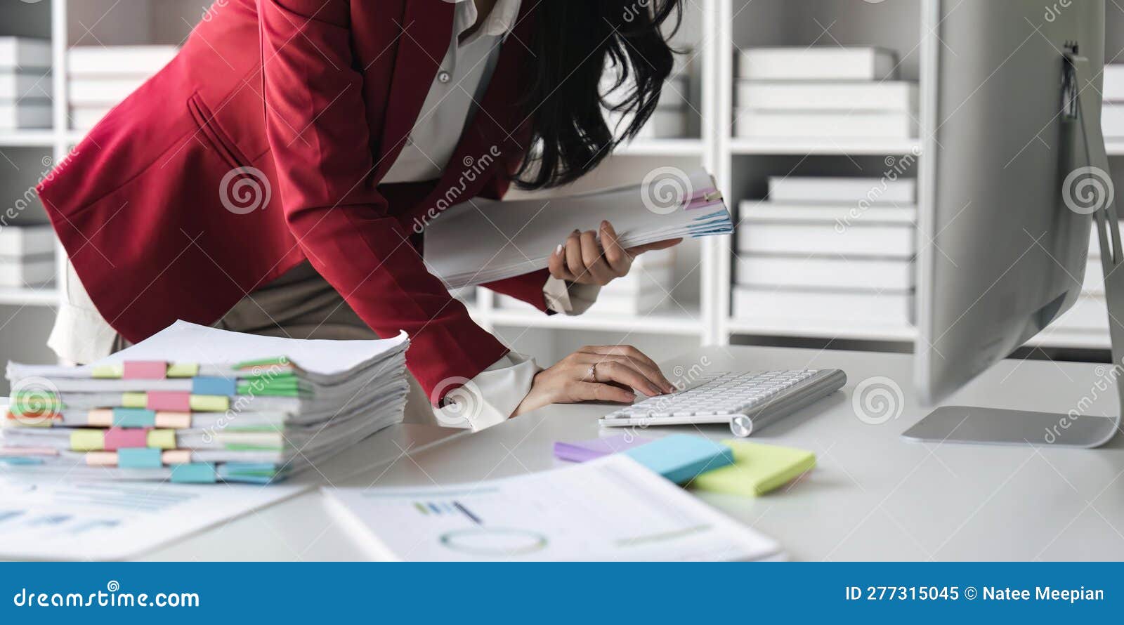 Business Woman Offices Working for Arranging Documents Unfinished Stack ...
