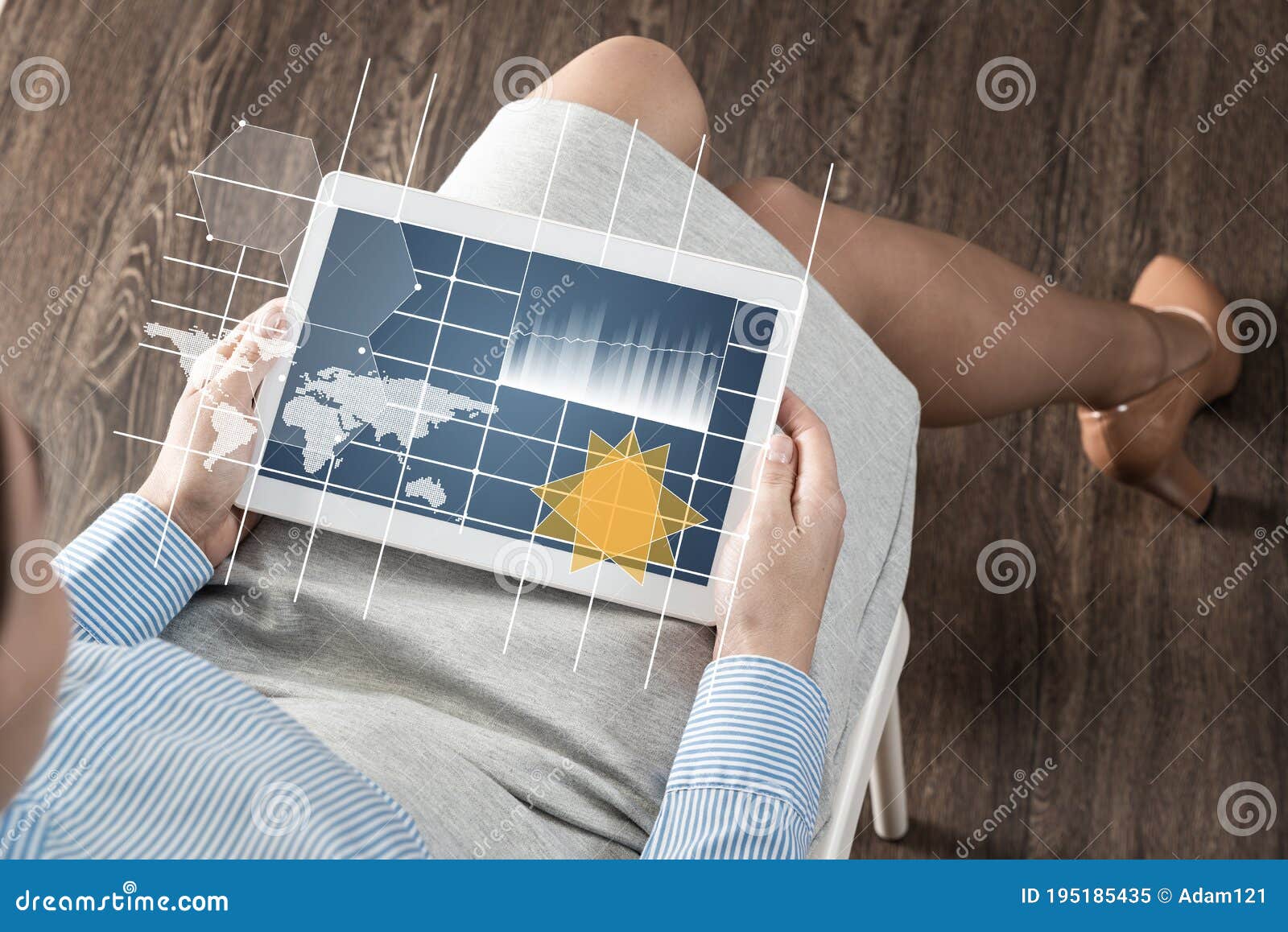 Business woman with pad stock image. Image of interface - 195185435