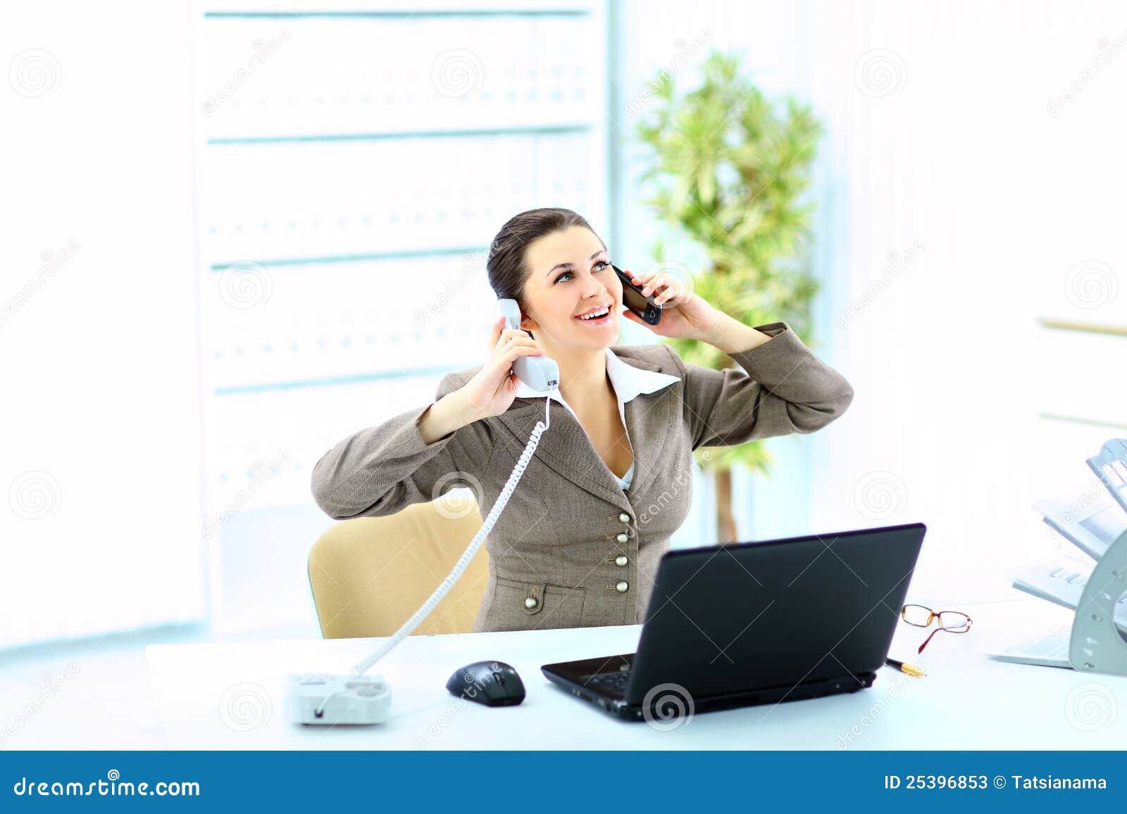 Business Woman on Phone Call at Office Stock Image - Image of brunette ...