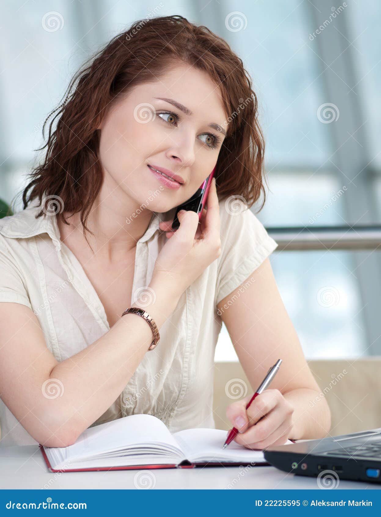 Business Woman on Phone Taking Notes Stock Image - Image of elegant ...