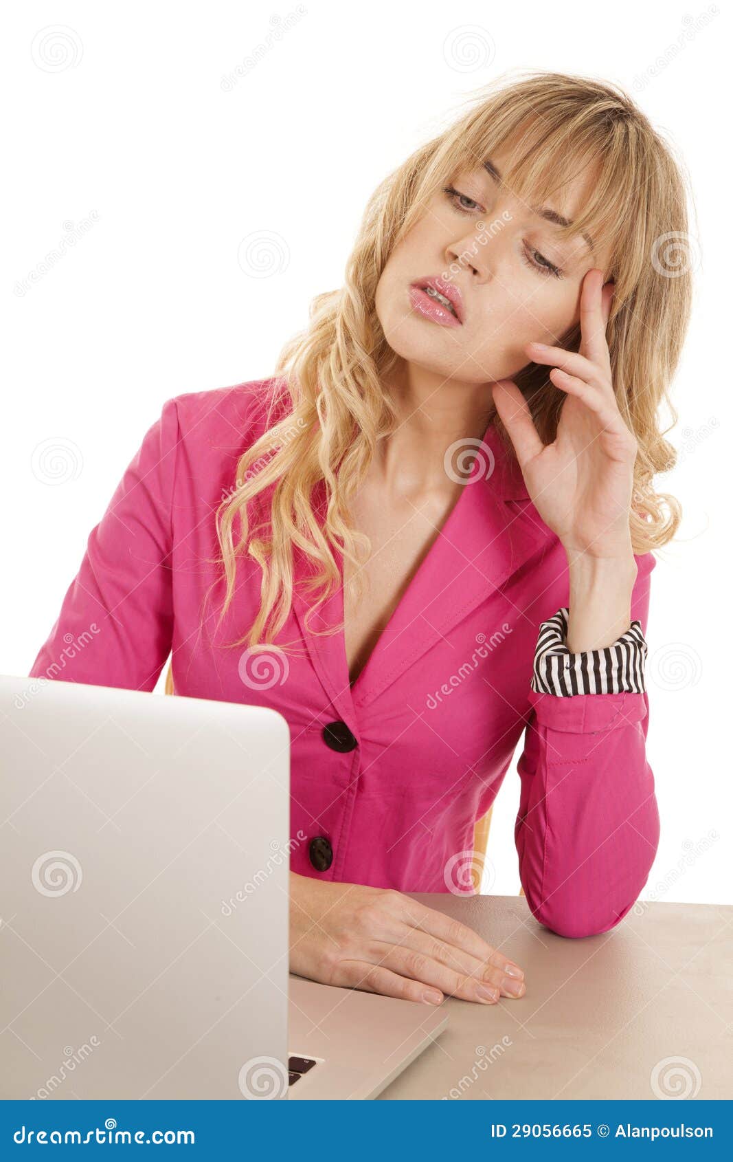 Business Woman Pink Top Computer Serious Stock Image - Image of jacket ...