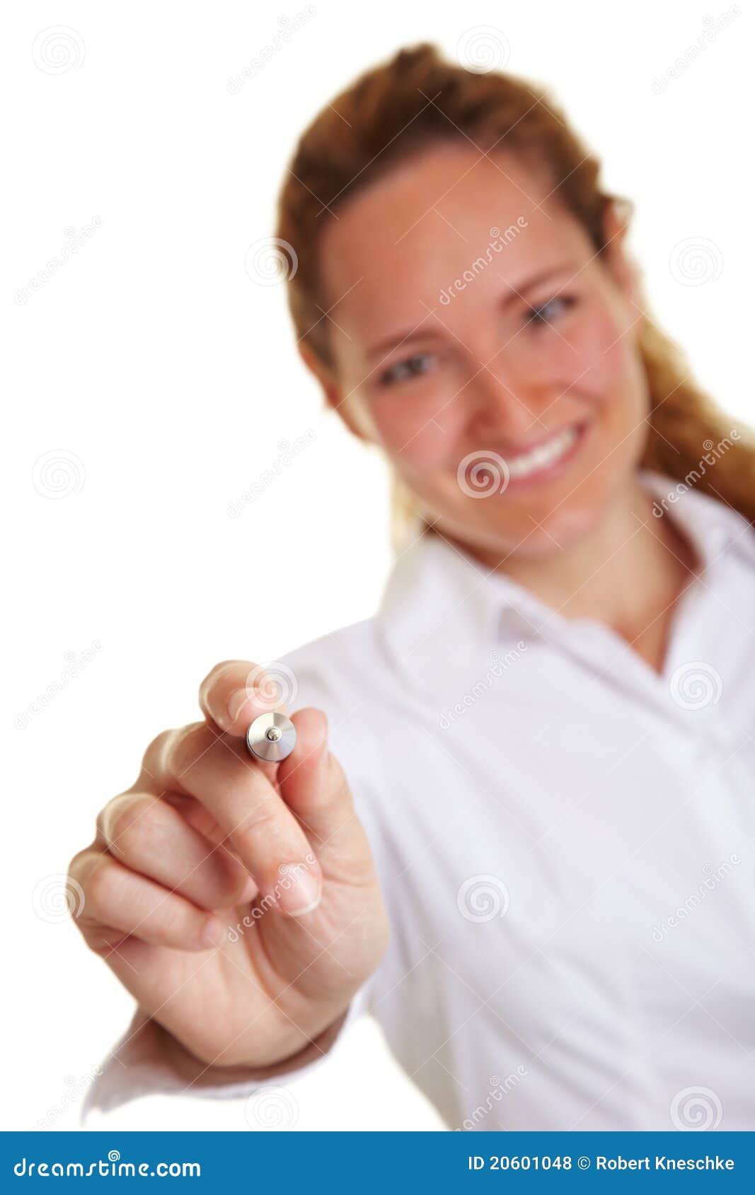 Business Woman Pointing with Pen Stock Photo - Image of presentation ...