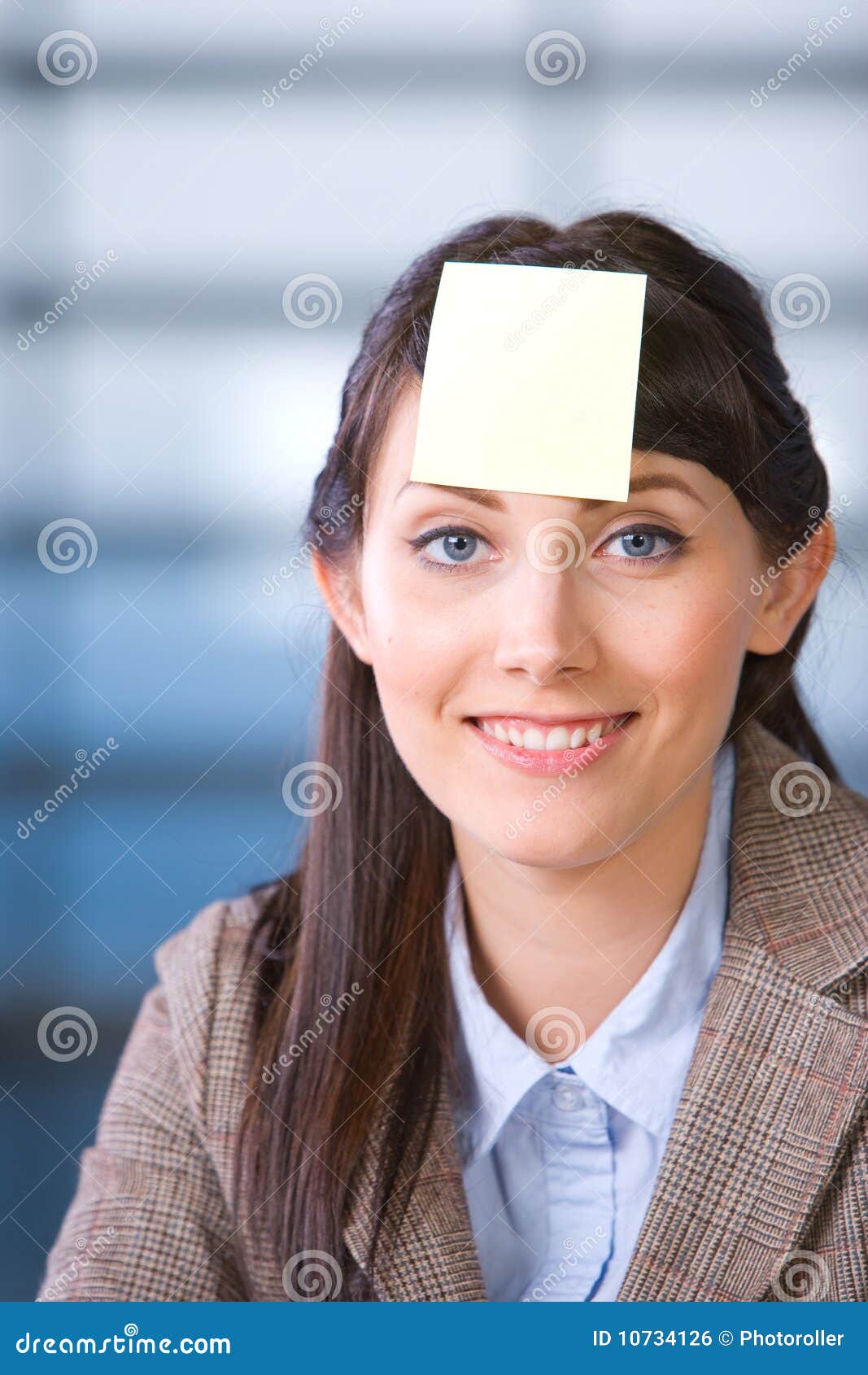 Business Woman Post it on Head Stock Photo - Image of female ...