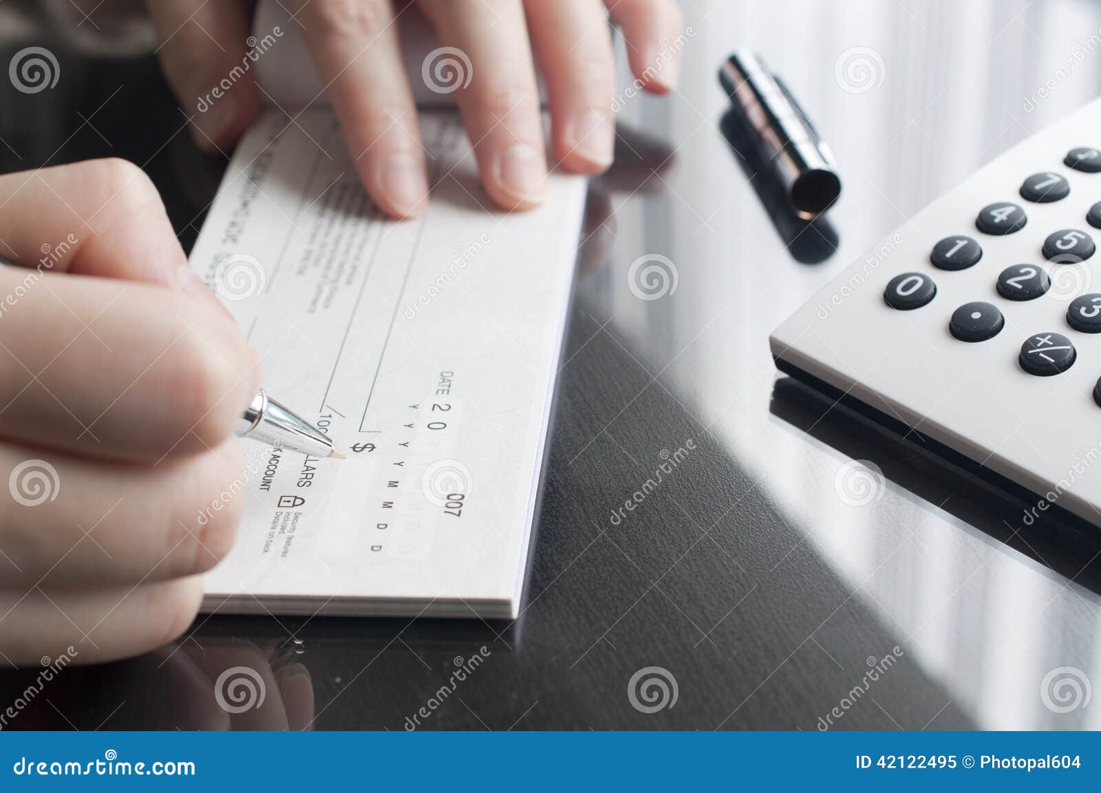 Business Woman Prepare Writing a Check Stock Image - Image of notebook ...