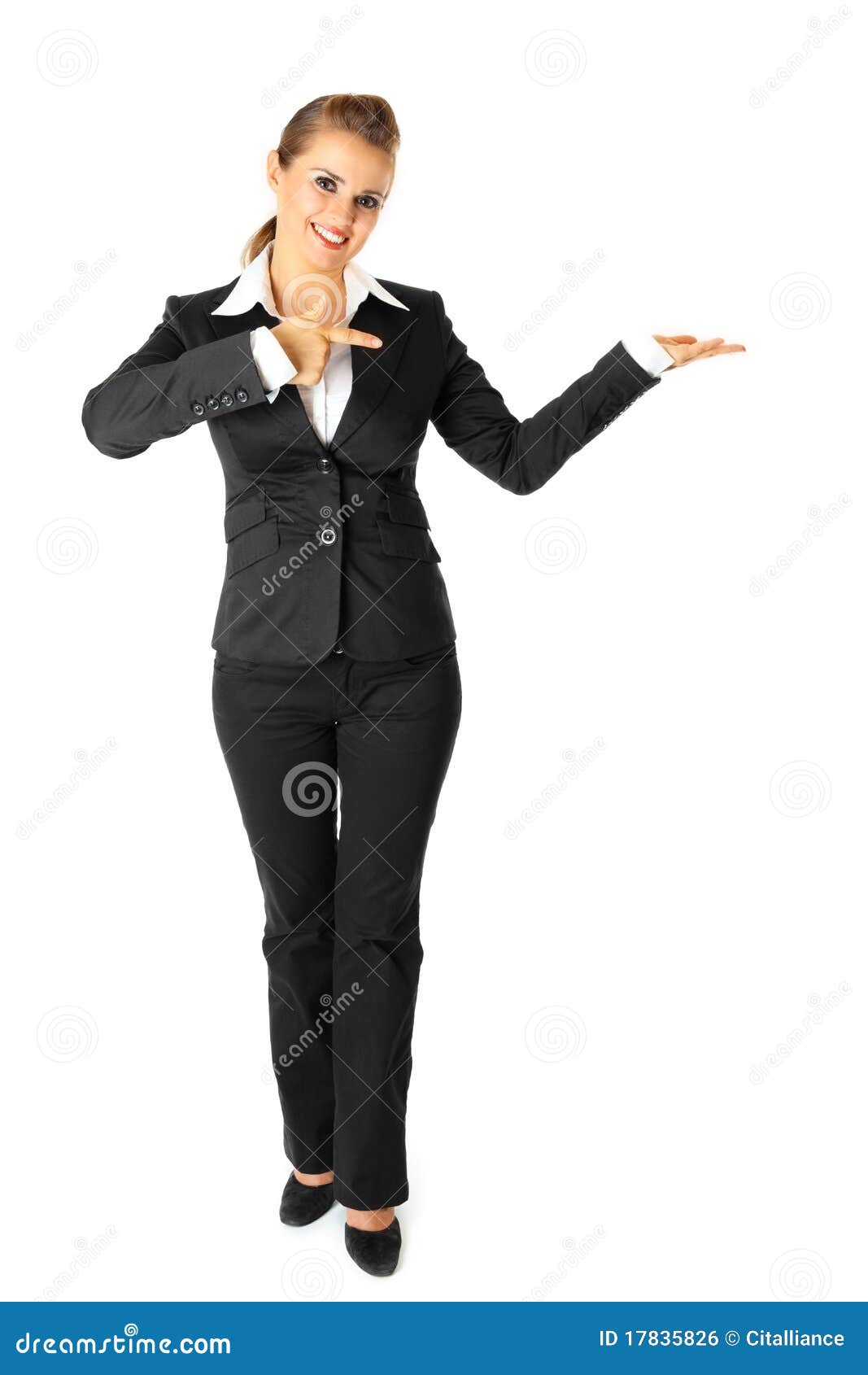 Business Woman Presenting Something on Empty Hand Stock Photo - Image ...