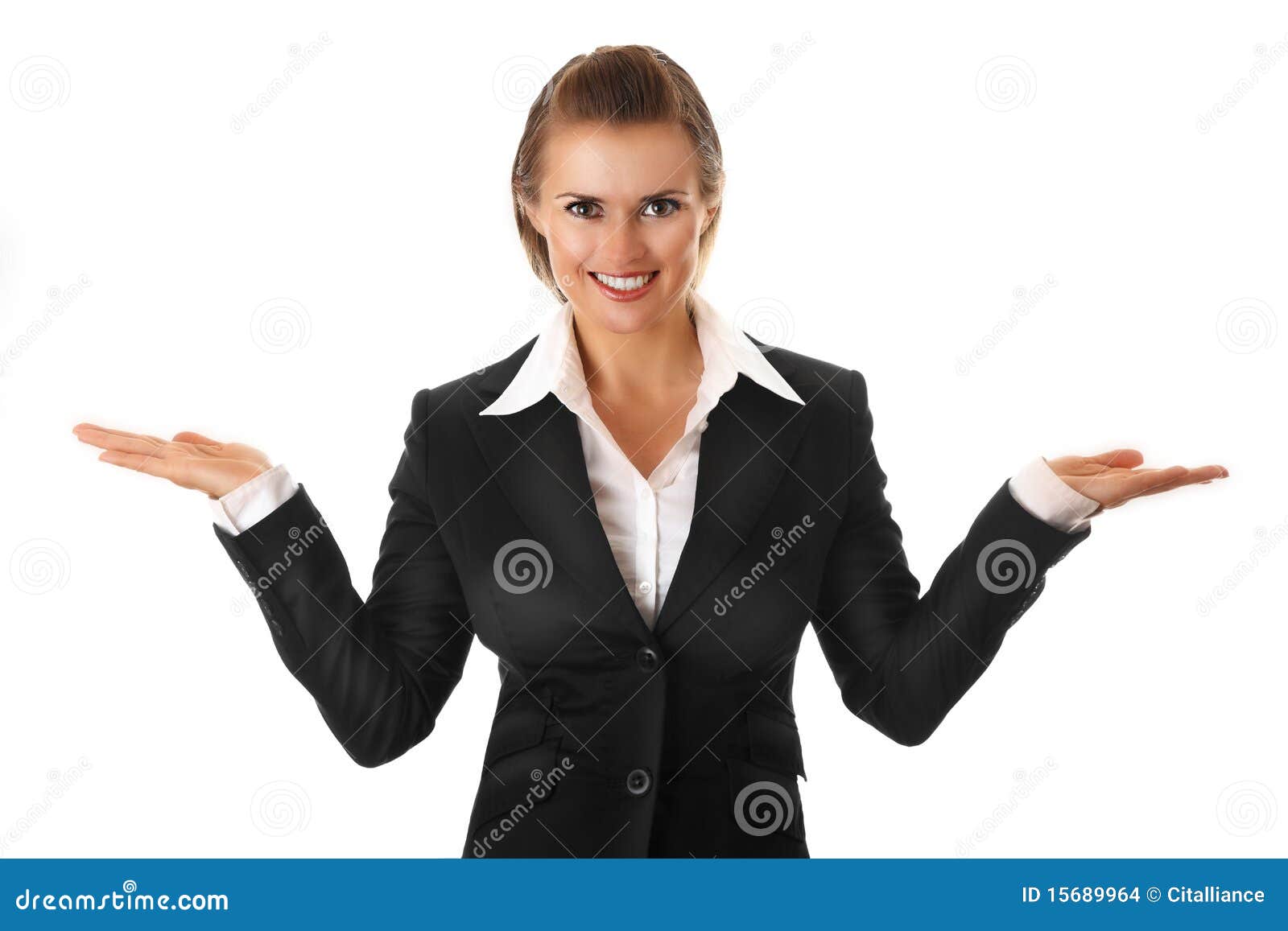 Business Woman Presenting Something on Empty Hands Stock Photo - Image ...