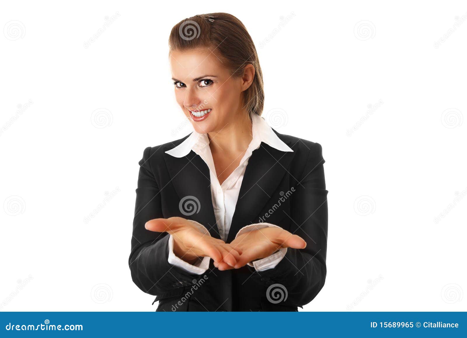 Business Woman Presenting Something on Empty Hands Stock Image - Image ...