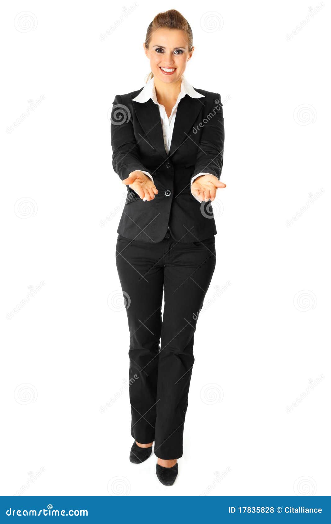 Business Woman Presenting Something on Empty Hands Stock Photo - Image ...