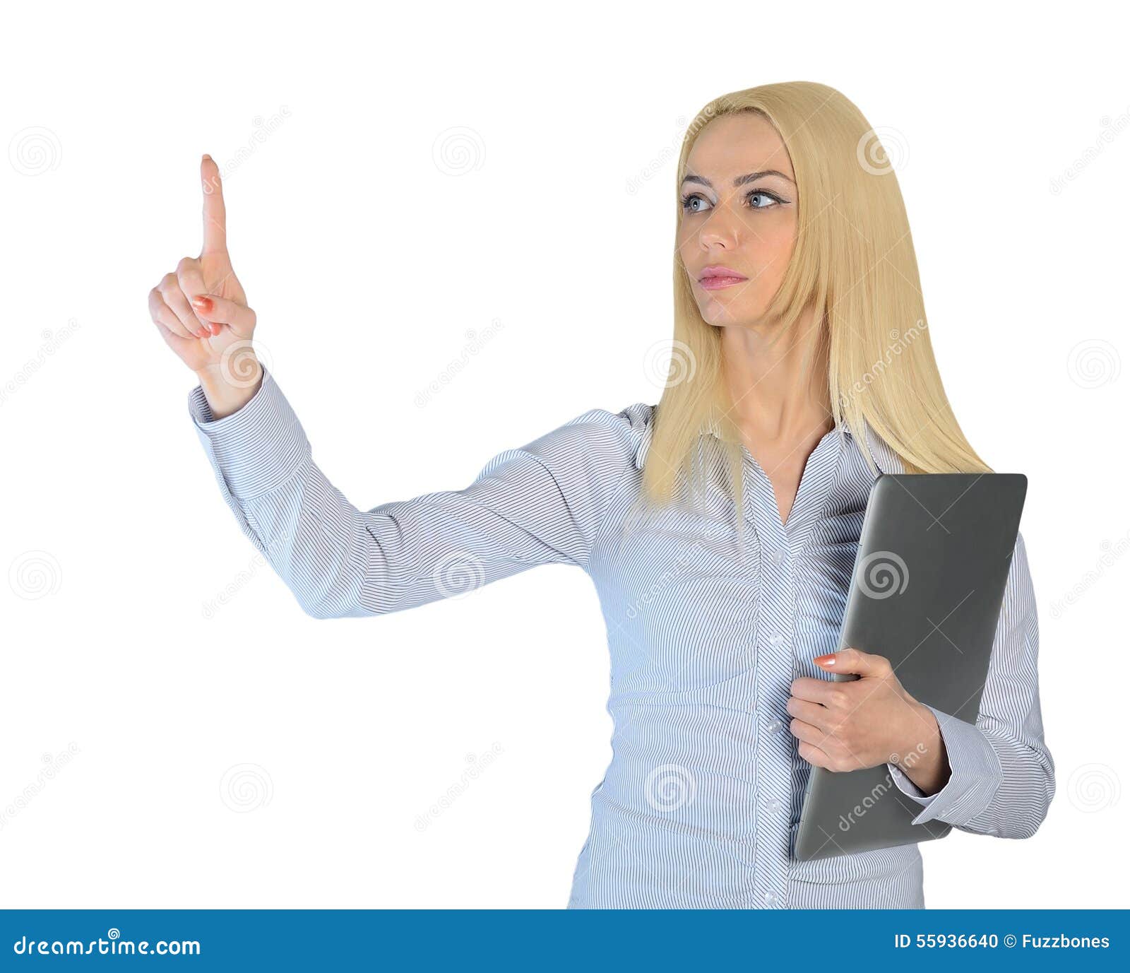 Business Woman Press Something Stock Photo - Image of isolated, future ...