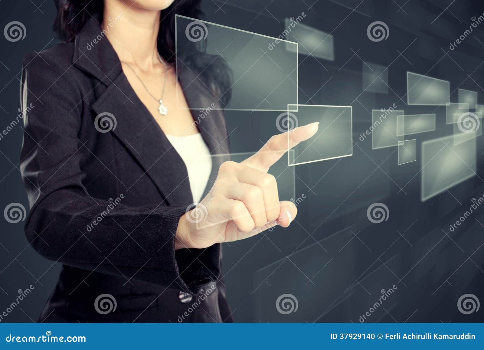 Business Woman Pressing Virtual Media Button Stock Photo - Image of ...