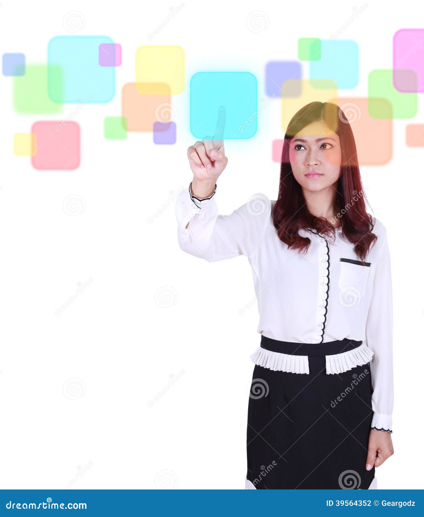 Business Woman Pushing Button on a Touch Screen Stock Photo - Image of ...