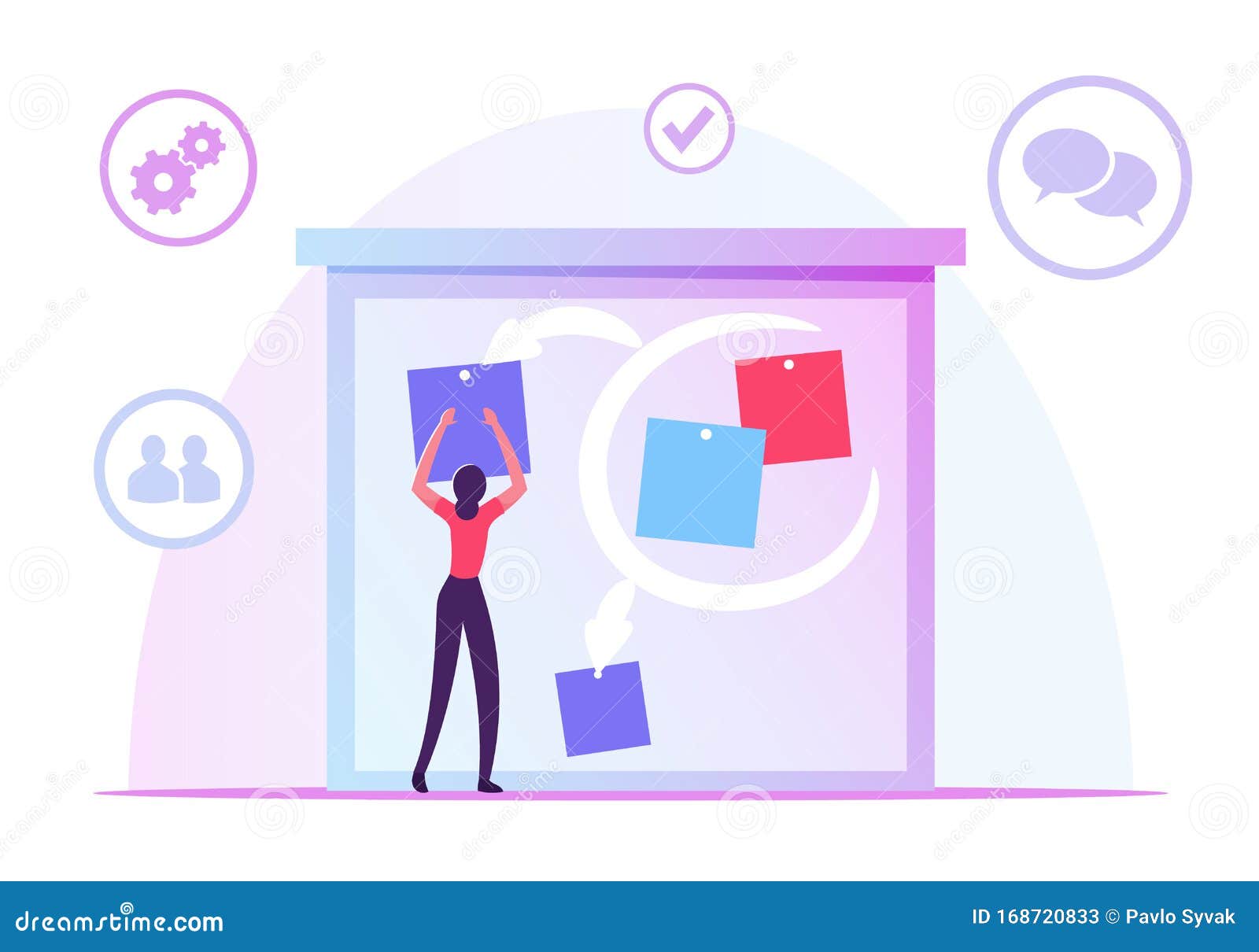 Business Woman Put Stick Notes on Board Create Strategy of Project ...